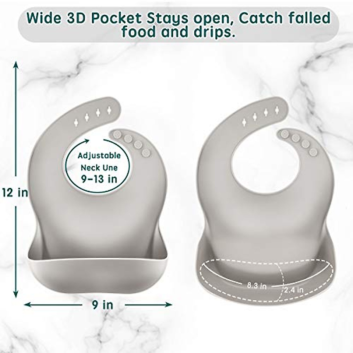 Silicone Baby Bibs for Girls and Boys, Waterproof Feeding Bibs for Babies (6-72months) Blue