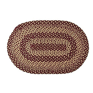 VHC Brands Burgundy Tan Jute Rug Oval w/Pad 20x30