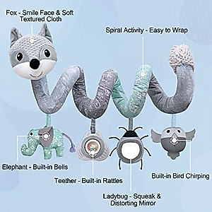 MONSTIME Car Seat Toys Newborn Toys, Stroller Toys Baby Toys 0-3 Months Infant Toys, Baby Toys for Carseat Stroller Crib with Music Rattle, Baby Toys for 0 3 6 9 12 Babies Boys Girls Enfants (Gray)