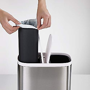 Joseph Joseph Split Step Trash Can Recycle Bin Dual Compartments Removable Buckets, 1.6 Gallon/6 Liter, Stainless Steel