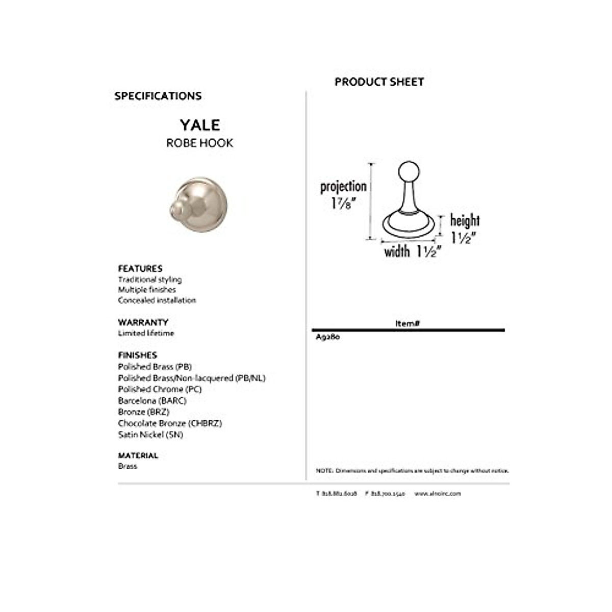 Alno A9280-BRZ Yale Traditional Robe Hooks, Bronze