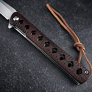 HUAAO 7.3’’ Folding Pocket Knife, EDC Small Knife with D2 Steel Blade, Rosewood Handle, Liner Lock, Flipper Open, for Camping Hunting Outdoor