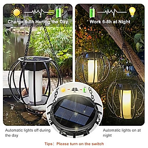 Solar Lantern Outdoor, Outdoor Lights with Crystal Shining Effect, Hanging Solar Lights Waterproof Powered Outdoor Lights Metal Decorative Lighting with Hook (Warm 1Pack-Black)