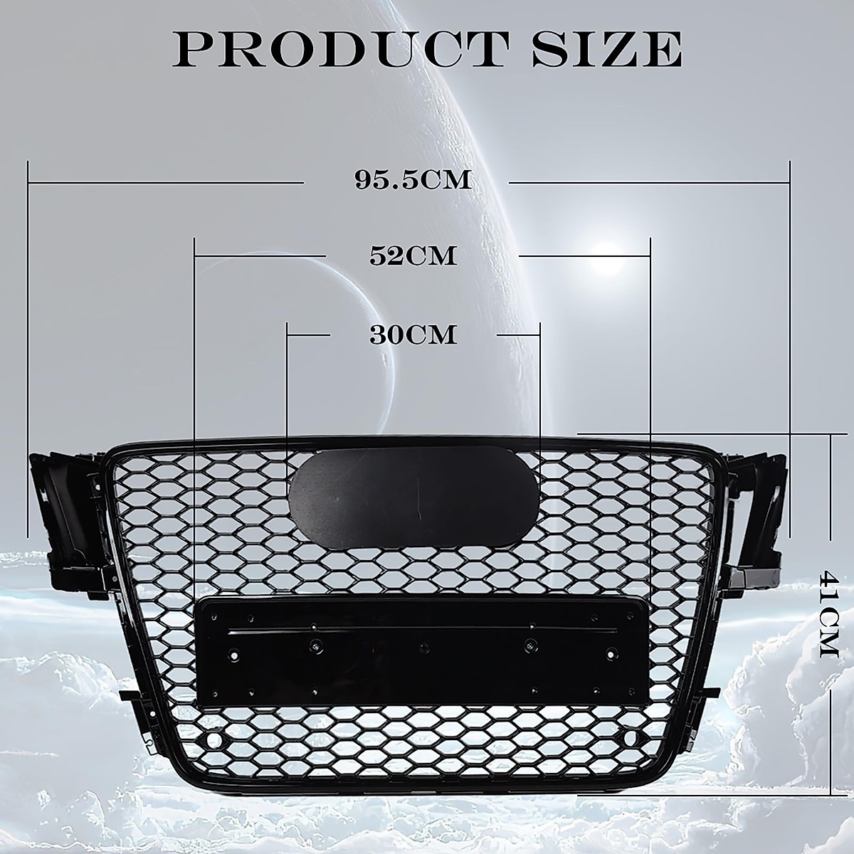 TOPAZ Front Mesh RS5 Style Bumper Hood Hex Grille Black Compatible with 2008-2012 Audi A5/S5 B8 8T