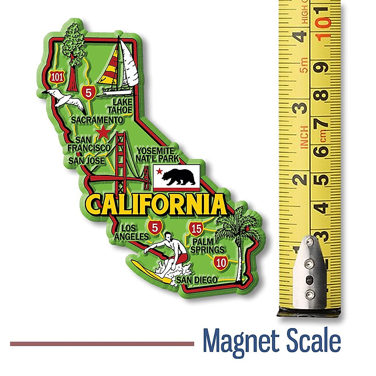 California Colorful State Magnet by Classic Magnets, 3.3" x 4", Collectible Souvenirs Made in The USA