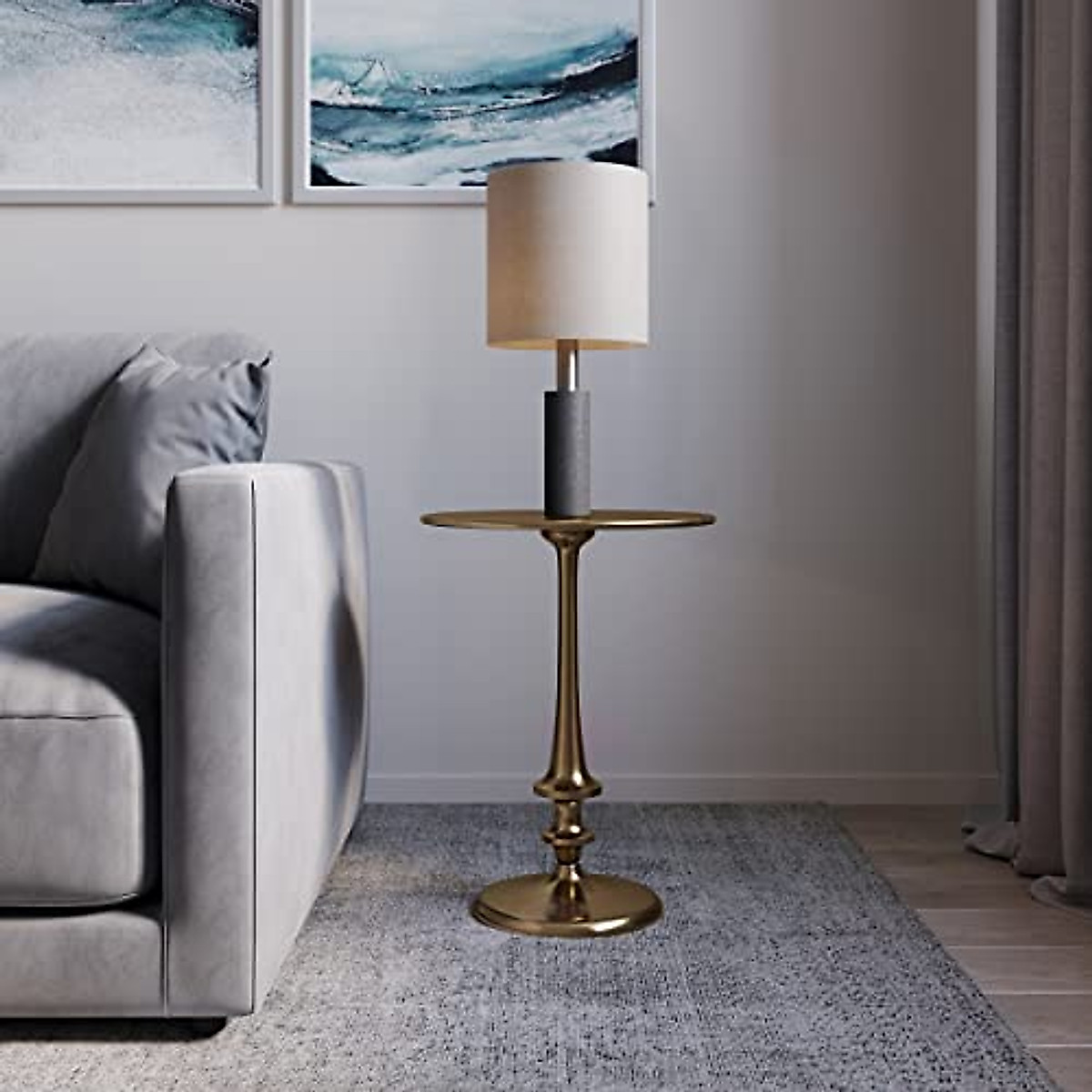 Lavish Home Side Table - Iron Pedestal Table with Antiqued Brass Finish for Couch, Loveseat, Entryway, or Bed - Vintage Living Room Furniture