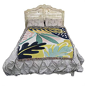 Pure Country Weavers Leaves Blanket Tropical Salve - Grace Popp - Garden Patterns Gift Tapestry Throw Woven from Cotton - Made in The USA (72x54)