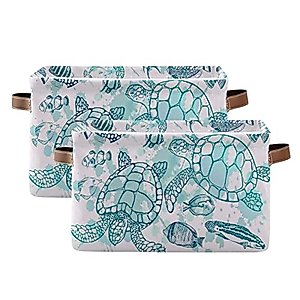 Storage Basket Cube Tropical Ocean Sea Turtle Fish Large Collapsible Toys Storage Box Bin Laundry Organizer for Closet Shelf Nursery Kids Bedroom,15x11x9.5 in,2 Pack