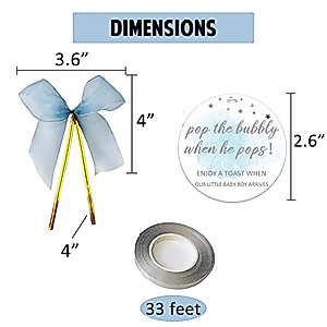 Miatoi Blue Pop It When He Pops Baby Shower Bottle Tags, Pop The Bubbly When He Pops Tags, Boys’ Champagne Baby Shower Favor Label with Bows, Blue Set, 60 Count (Pack of 1) (M-10)