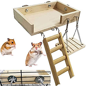 kathson Dwarf Hamster Wood Platform with Ladder Swing Climbing Toys Rat Playground Set Hamster Crawling Cage Accessories for Gerbil Dwarf Rat 5PCS