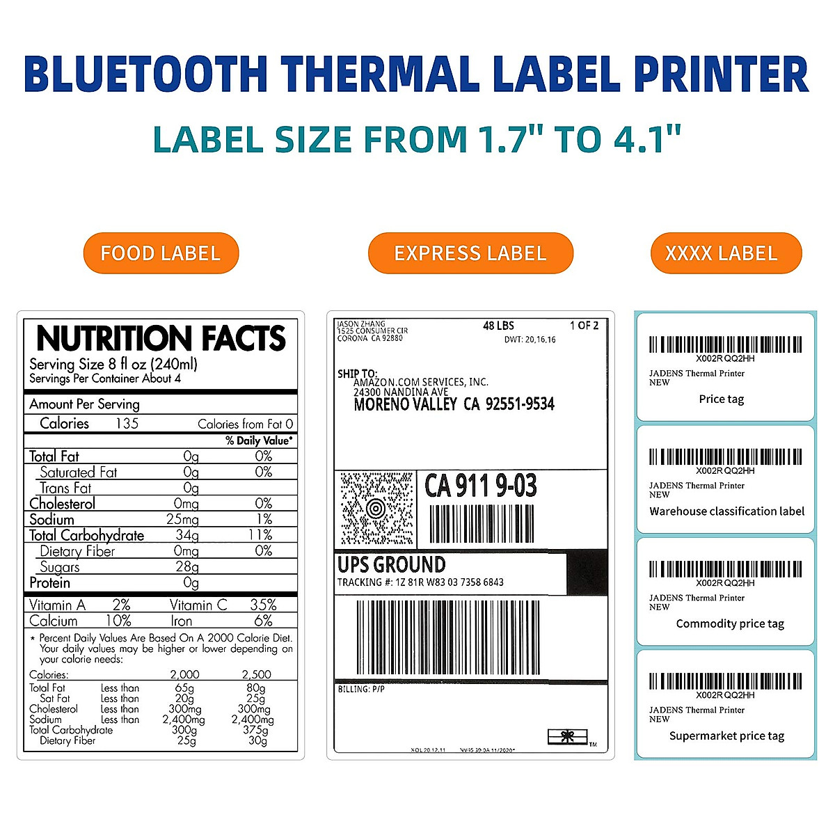 Bluetooth Thermal Shipping Label Printer - High Speed 4x6, Bluetooth Support PC and Mobile, USB for MAC, Bluetooth for PC and Phone, Compatible with Ebay, Amazon, Shopify, Etsy, USPS Barcode