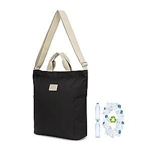 I WAS PLASTIC Recycled Polyester Laptop Tote Bag with Zipper and Pockets, Water Repellent, Fit 13" Laptop, Crossbody Bag. (BLACK)