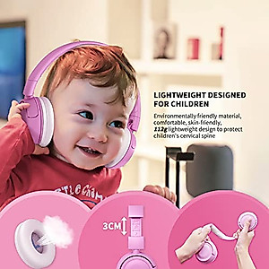 SHON Kids Wireless On-Ear Headphones - Pink Foldable Stereo with 3.5mm Jack, Wired Kids Headphones for Kids/Teen/Boy/Girl/Smartphone/School/Kindle/Airplane Travel/Airplane/Tablet(Pink)