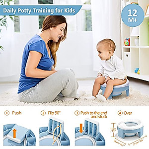 Portable Potty Training Seat for Toddler Kids - Foldable Training Toilet for Travel with Travel Bag and Storage Bag, Potty Training Toilet for Outdoor and Indoor Easy to Clean(Blue) by MCGMITT