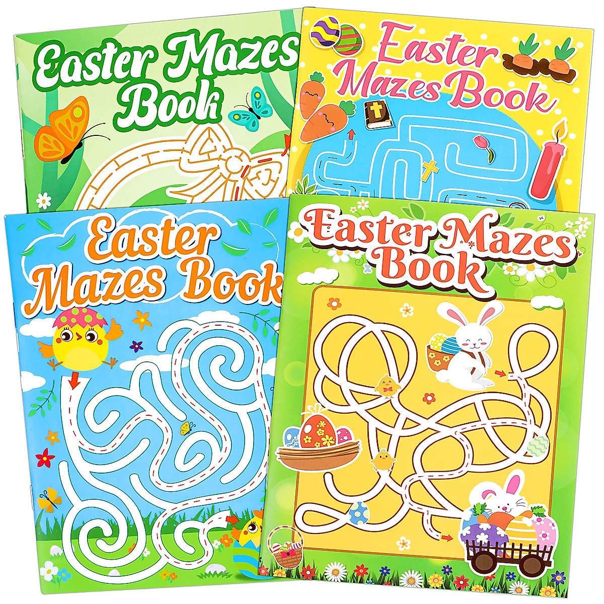 Winrain 4PCS Easter Basket Stuffers Maze Books for Kids, Children Crafts Games Activities, Ages 3-5, 4-8, 6-8, 8-12(160 Mazes of 4 Difficulty Levels)