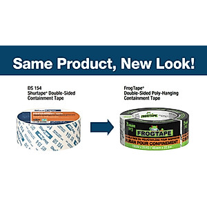 Shurtape DS 154 Double-Sided Containment Tape, Painter's Tape and Sticks to Plastic Sheets, For Painting and Remodeling, 48mm x 23 Meters, Natural, 1 Roll (104333)