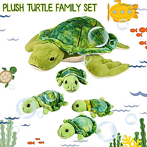 Aoriher 5 Pieces Plush Turtle Set 12 Inch Stuffed Sea Turtle Mom with 4 Little Plush Turtles Soft Plush Stuffed Animal Toys Tortoise Hugging for Birthday Party Favors Easter, Christmas (Cute Style)