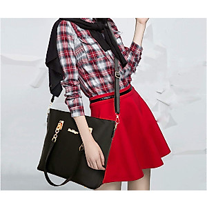 Dayfine 6-Pcs Handbags and Purses for Women Waterproof Nylon Tote Bags Shoulder Bag Backpack Wallet Zip Clutch Key Card Bag-Black