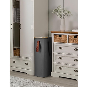 yamagahome Slim Laundry Basket with lid, Collapsible Narrow Laundry Hamper with Removable Washable Laundry Bag, Thin Hamper Storage Basket Made of Bamboo and Oxford for Bedrooms, Bathroom, RV, 52L