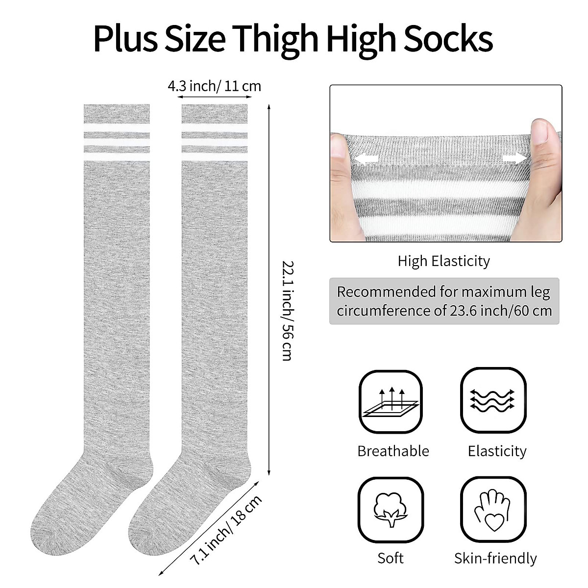 Apoway 6 Pairs Plus Size Thigh High Socks Warm Thigh High Stockings Over the Knee Socks for Women, L-XXL