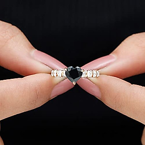 Natural Black Spinel 7mm Heart Shaped Engagement Ring, AAA Quality, Black Spinel Diamond Solitaire Ring, 14K Rose Gold, Size:US 8.50