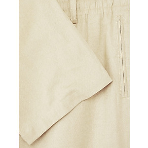 Mens Premium Soft Linen Pants Wrinkle Resistant Flat Front Classic Slacks (Medium, 1bh04_Natural Linen)