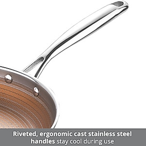 MasterPRO - Giro Collection - 12” Fry Pan with Lid - Tri Ply Stainless Steel Aluminum Core Cookware with Multi-Layer Nonstick Coating - 12” Fry Pan - Metal Utensil Safe