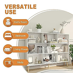 VICLLAX Wood 3 Tier Storage Shelf, 8 Cubes Free Standing Bookshelf with Legs, Display Bookcase for Living Room, Bedroom, Kids Room, Office, White