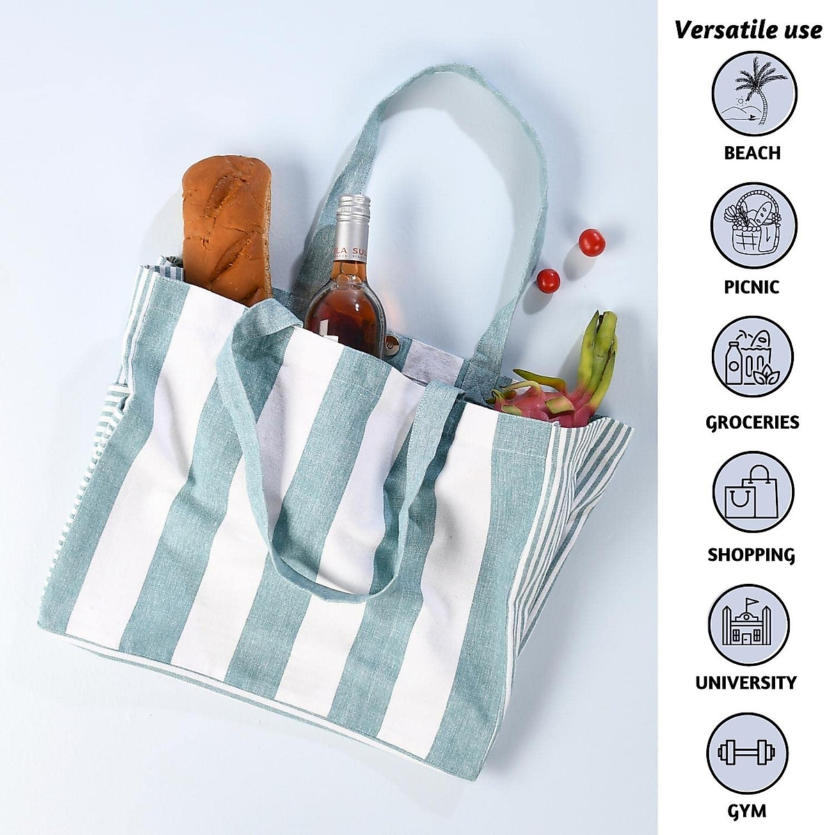 Folkulture Beach Bags For Women | Beach Bag Waterproof Sandproof | 17x14 Beach Tote Bag For The Pool, Tote Bag with Zipper, Canvas Beach Bag, Cute Beach Bag, Canvas Beach Bag in Beach Accessories