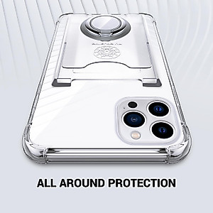 Shields Up Designed for iPhone 15 Pro Max Case, Minimalist Wallet Case with Card Holder (3 Cards) & Ring Stand, [Drop Protection] Slim Protective Cover for iPhone 15 Pro Max (6.7 inch) - Clear