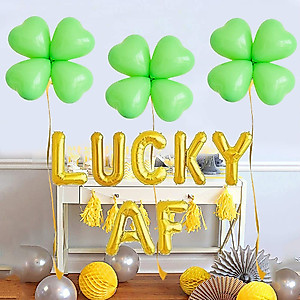 Geloar St. Patrick's Day Decorations Saint Paddy's Day Theme Irish Four Leaf Clover Shamrock Foil Balloons Baby Shower March Birthday Bridal Shower Bachelorette Wedding Party Supplies (Lucky Af)