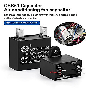 NHOSS 2Pcs CBB61 Air Conditioner External Fan Start Capacitor Motor Run Capacitor 450V 1UF 1.2UF 1.5UF 2UF 2.5UF 3UF 3.5UF 4UF 4.5UF (Size : 1.5UF)