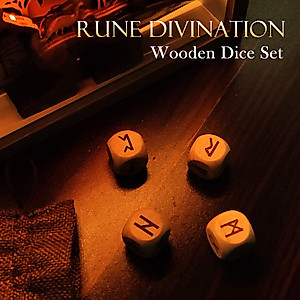 Hometu 4 Pcs/Set Wooden Rune Dice Set , 24 Carved Elder Furthark Alphabet Viking Rune Wood Dices for Divination Game, Yellow