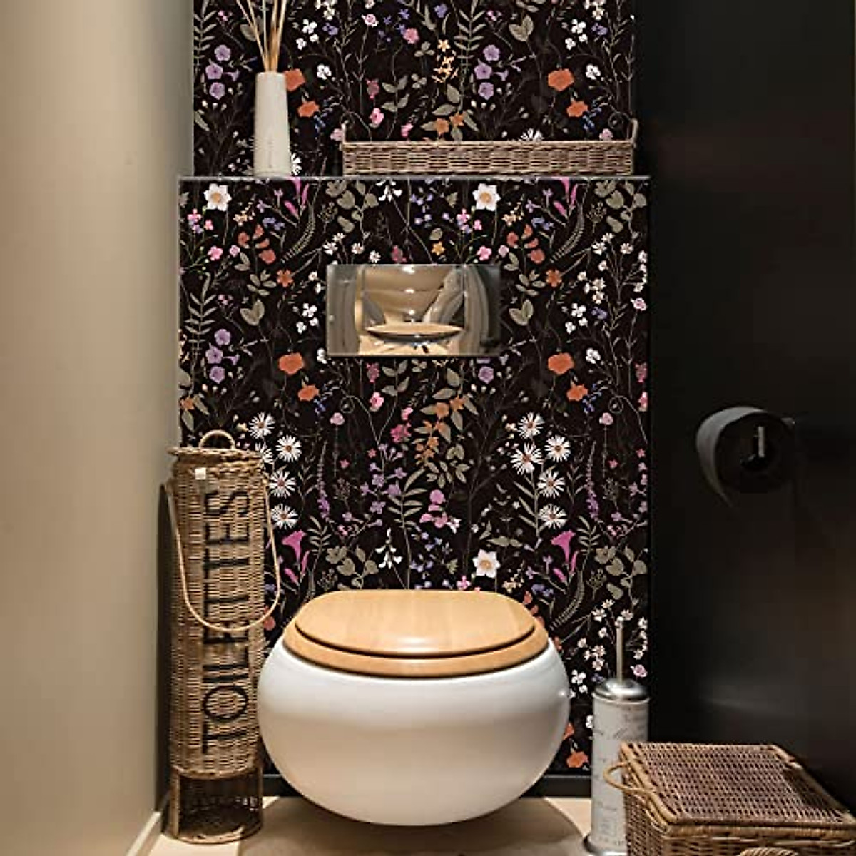 JiffDiff Dark Wild Flowers Wallpaper, Farm Floral, Peel and Stick, Self Adhesive Daisy Wall Stick 17.3"x118" Covering 14sq.ft