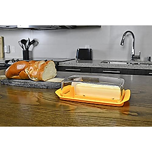 izoi-Plastic Butter Dish with Lid for Countertop and Refrigerator - Butter Keeper, Holder, Tray, Container and Storage Set with Flip-Top, Wide, Small, Covered Design, Food Safe, Dishwasher Safe