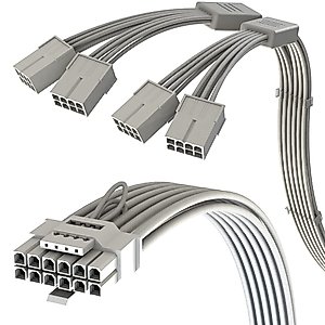 LINKUP - AVA PCIE 5.0 4 x 8Pin to 12VHPWR (16Pin / 12+4) 16AWG Sleeved High Current Power Cable Extension for RTX4000 - PCIE 4.0 PSU - 40cm (White) - Compatible with all RTX4000 and RTX3000 FE GPUs