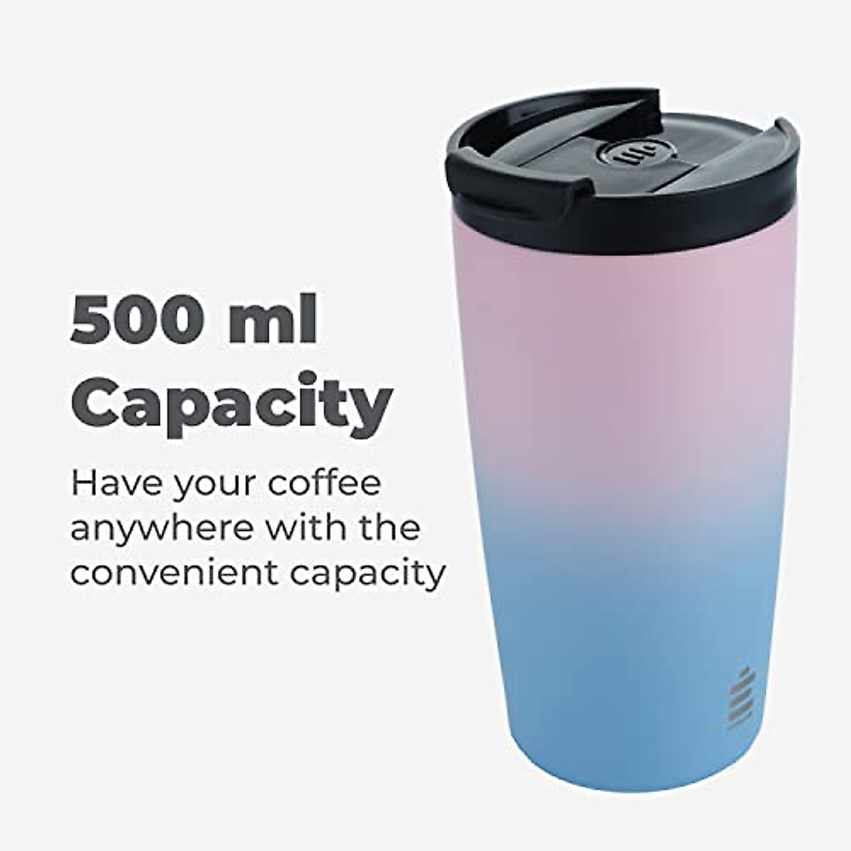 HYDRATE Travel Coffee Mug, Reusable Coffee Cup with Leak-proof Lid, Multiple Colors, Stainless Steel Thermal Mug for Hot and Cold, 500ml Insulated Coffee Mug for Men, Women & Adults (Cotton Candy)