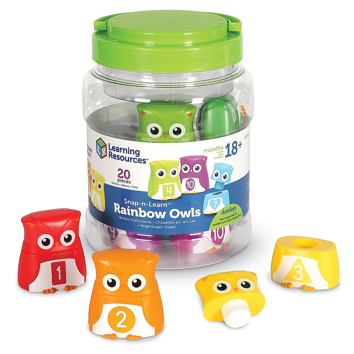 Learning Resources Snap-n-Learn Rainbow Color and Shape Recognition, Letter Owls, Alphabet Toy, 10 Pieces, Ages 2+