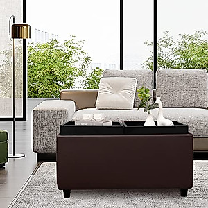 Homestripe 34Inch Contemporary Rectangle Tray Storage Ottoman in Midnight Black Footrest Stool, Footstool for The Living Room Family Room, Brown