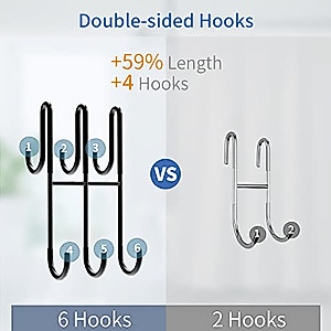 BPB Over Shower Door Hooks - 2 Pack Double Over Glass Hooks Extended 7.5Inch Bathroom Hook Drilling-Free Hanger for Hanging Towel, Robe, Loofah, Squeegee (Black)