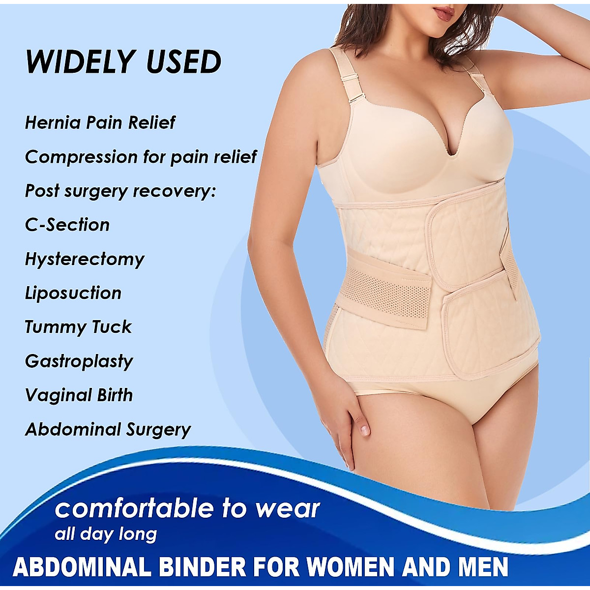 Moolida Abdominal Binder Post Surgery Postpartum Belly Band Belly Wrap Hernia Belt Stomach Compression Wrap C-Section,Nude,L