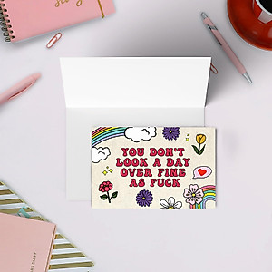 SuperShunhu Funny Birthday Card for Her, Birthday Gift for Girlfriend Wife, Happy Birthday Card for Friend Bestie, You Don’t Look A Day Over Fine AF Card