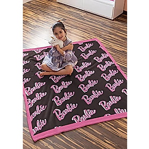 INTIMO Barbie Dolls Barbie On Repeat Print Super Soft and Cuddly Plush Fleece Throw Blanket 50" x 60" (127cm x152cm)