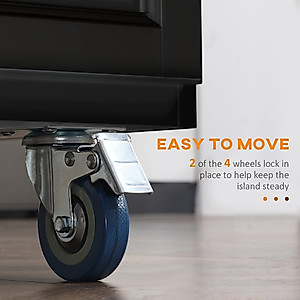 HOMCOM Rolling Kitchen Island Cart with Drop Leaf, Kitchen Cart on Wheels with Rubber Wood Top, 2 Drawers and 2 Storage Cabinets, Island Table for Kitchen, Dining Room, Black