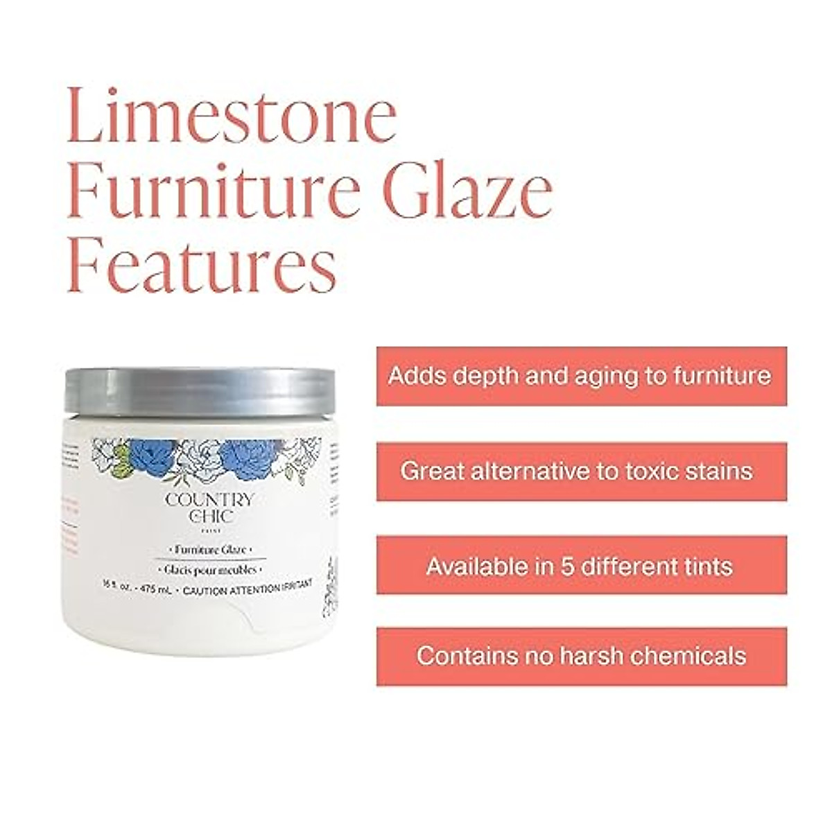 Furniture Glaze - Antique Patina Special Effects Glaze for Chalk Style Furniture Paint, Eco-Friendly Wood Stain, 6 Color Choices - Limestone [White] - Pint (16 oz)