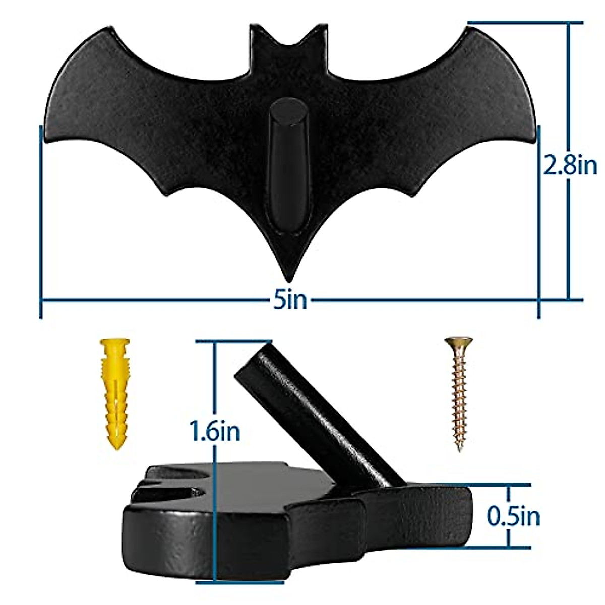 Gothvanity Bat Key Holder for Wall 4 Pack - Multifunctional Wall Hooks- Gothic Decor for Kitchen Bathroom Living Room or Bedroom- Wood - 5 x 2.5 Inches - Black - Spooky Gifts