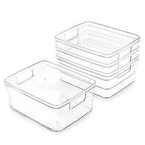BINO Plastic Storage Containers, Small - 4 Pack THE LUCID COLLECTION, Multi-Use Organizer Bins Built-In Handles BPA-Free Clear, Fridge, Pantry & Home Organization