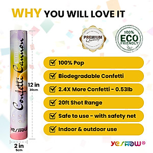 Confetti Cannon Party Poppers Biodegradable Shooters, (6 Pack) YESHOW Multicolor Confetti Blaster for Birthday Graduation Wedding Christmas New Year’s Eve
