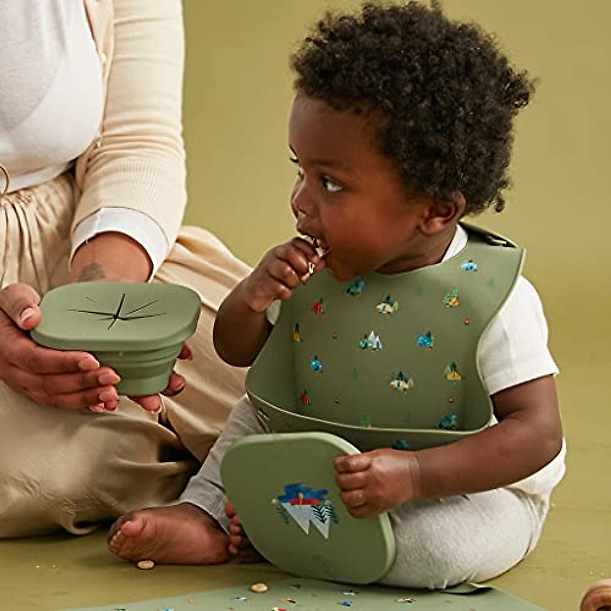 Austin Baby Co Silicone Collapsible Snack Bowl – Reusable Snack Container with Two Specialized Lids – BPA free, Dishwasher Safe and Leakproof for Toddlers & Babies