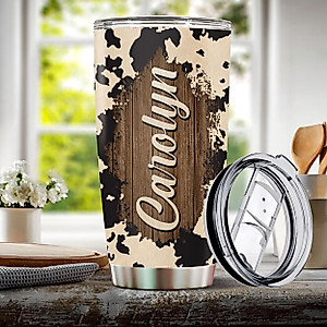 WONWIX Personalized Cow Tumbler Cowgirl 20oz with Lid Travel Cup Coffee Mug Water Bottle Insulated Stainless Steel Gift for Women Girl Daughter Sister Animal Lovers